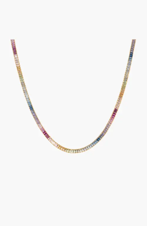AURATE Rainbow Baguette Tennis Necklace - Ombré Rainbow