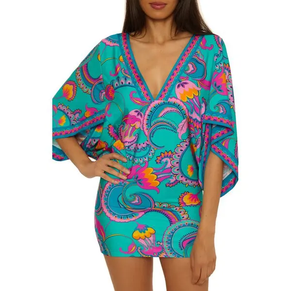 Trina Turk Mykonos V-neck Cover-up Tunic - Turquoise Multi