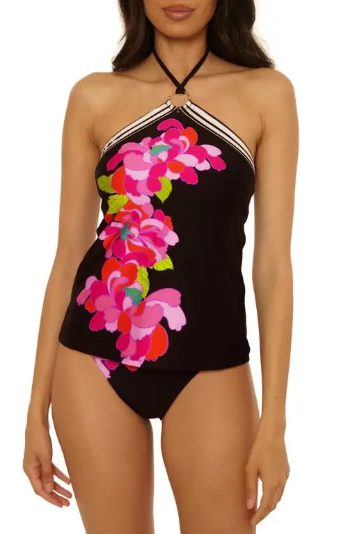 Trina Turk Bougainvillea Reversible Halter Tankini - Black Multi