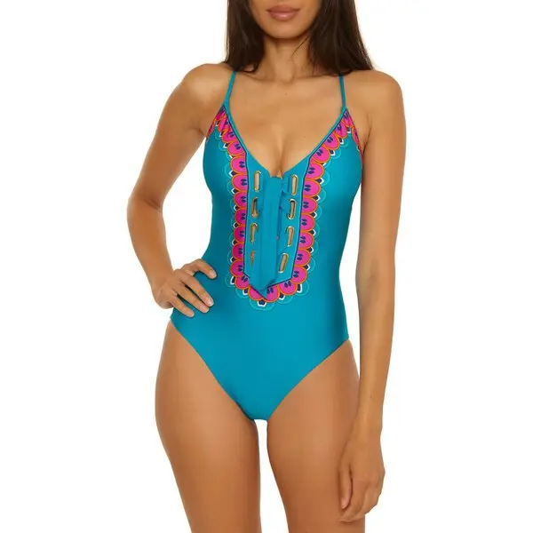Trina Turk Mykonos Lace Up One-piece Swimsuit - Elysian Teal