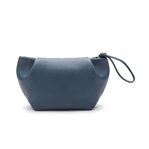 LA PORTEGNA Leather Clutch With Shoulder Strap - Blue