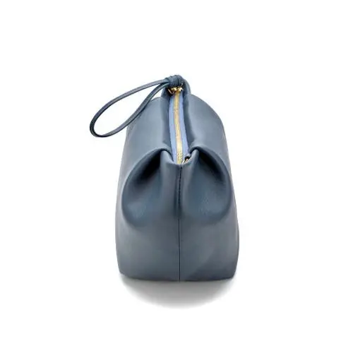 LA PORTEGNA Leather Clutch With Shoulder Strap - Blue