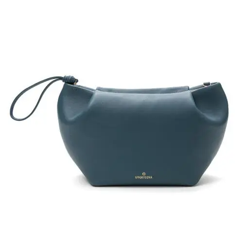 LA PORTEGNA Leather Clutch With Shoulder Strap - Blue