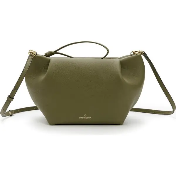 LA PORTEGNA Leather Clutch With Shoulder Strap - Khaki