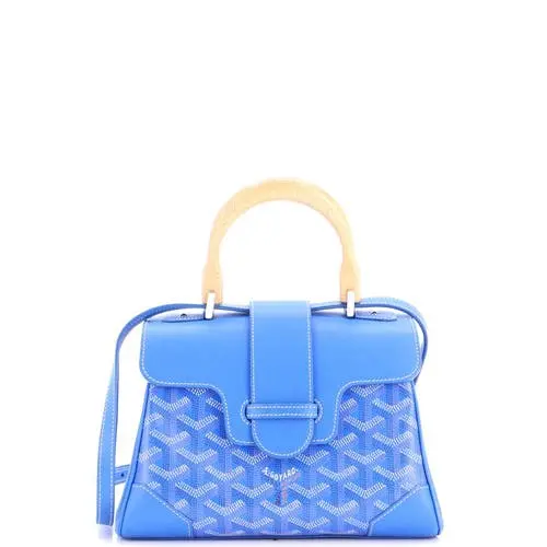 Goyard Saigon Top Handle Bag Coated Canvas With Leather Mini - Blue