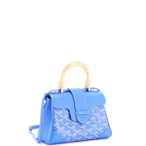 Goyard Saigon Top Handle Bag Coated Canvas With Leather Mini - Blue