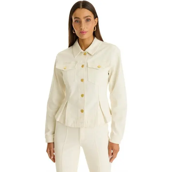 THE NOLI SHOP Bethanie Denim Jacket With Gold Buttons And Peplum Hem