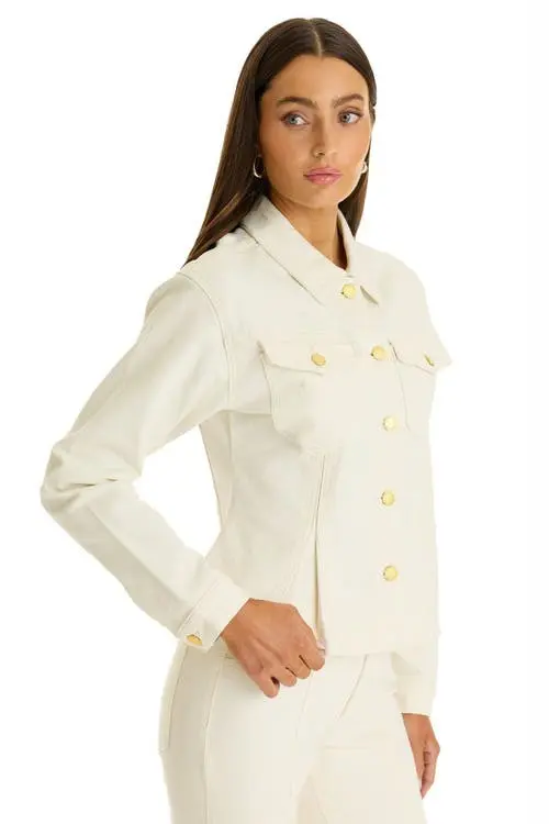 THE NOLI SHOP Bethanie Denim Jacket With Gold Buttons And Peplum Hem