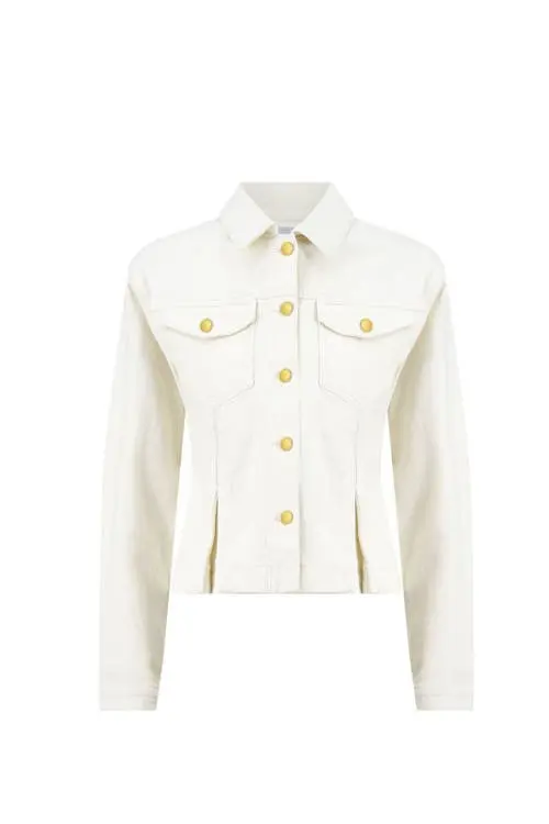 THE NOLI SHOP Bethanie Denim Jacket With Gold Buttons And Peplum Hem