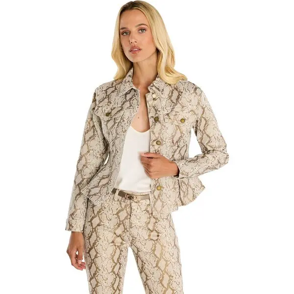 THE NOLI SHOP Bethanie Denim Jacket With Gold Buttons And Peplum Hem - Python