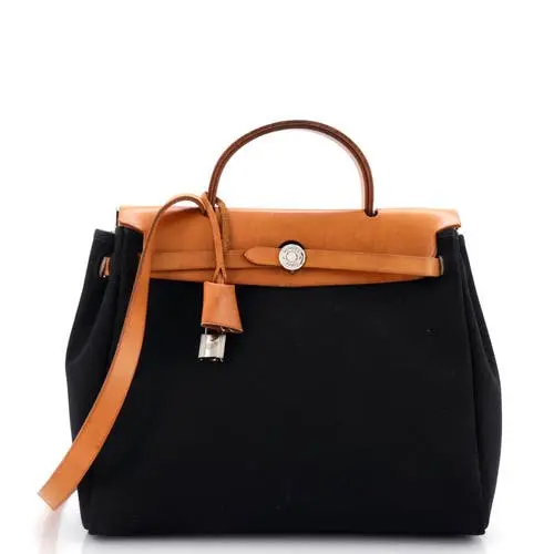 Hermès Herbag Toile And Leather Pm - Ecru
