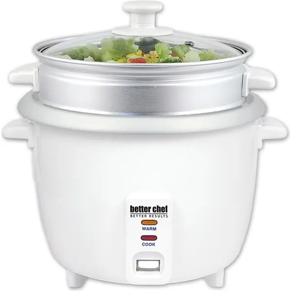 BETTER CHEF 10 Cup Rice Cooker With Food Steamer Attachment - White