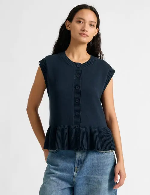 ALBARAY Peplum Knitted Button Tank Top