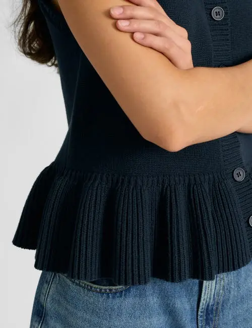 ALBARAY Peplum Knitted Button Tank Top
