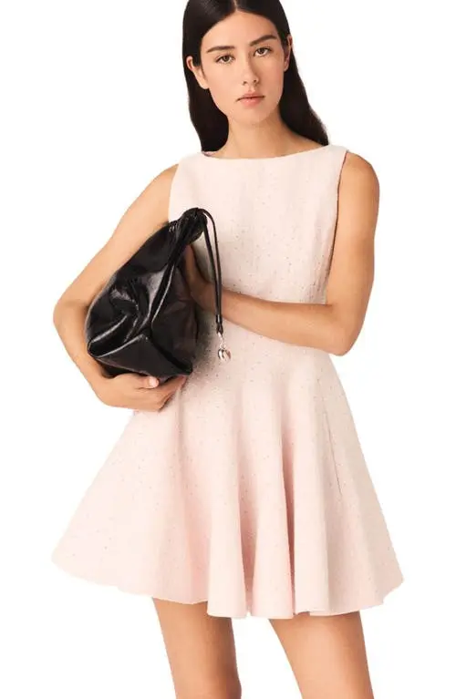 Maje Short Flared Tweed Dress - Pink