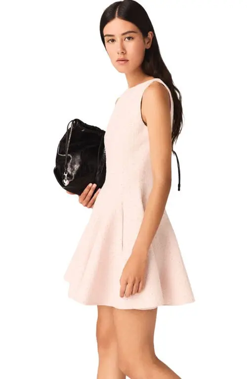 Maje Short Flared Tweed Dress - Pink