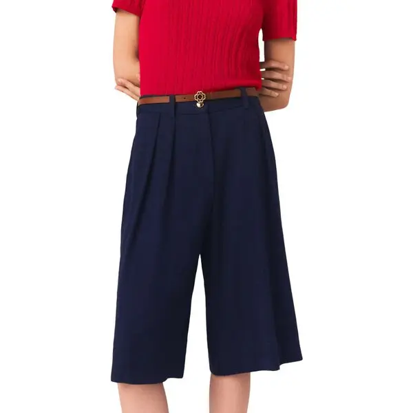 Maje Linen-blend Bermuda Shorts - Navy