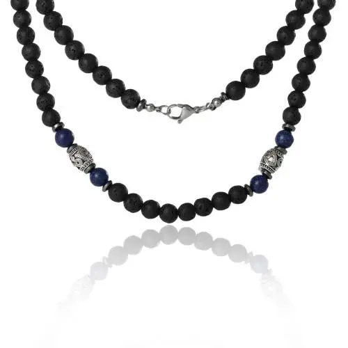Lucky Brand Lava Rock And Lapis Beaded Necklace