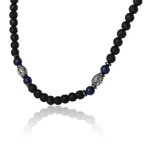 Lucky Brand Lava Rock And Lapis Beaded Necklace