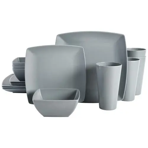 GIBSON HOME Grayson 16 Piece Square Melamine Dinnerware Set - Grey