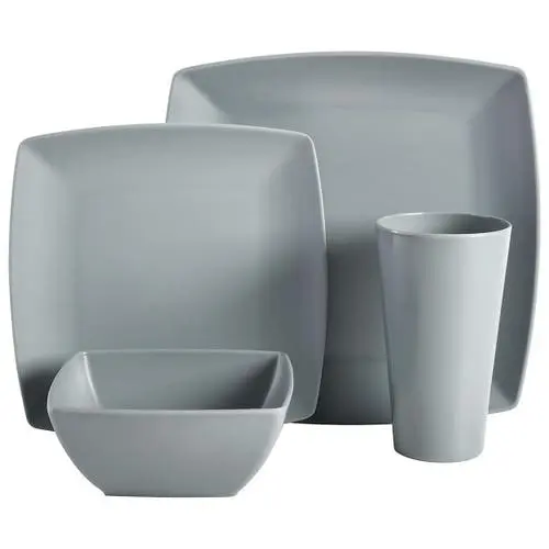 GIBSON HOME Grayson 16 Piece Square Melamine Dinnerware Set