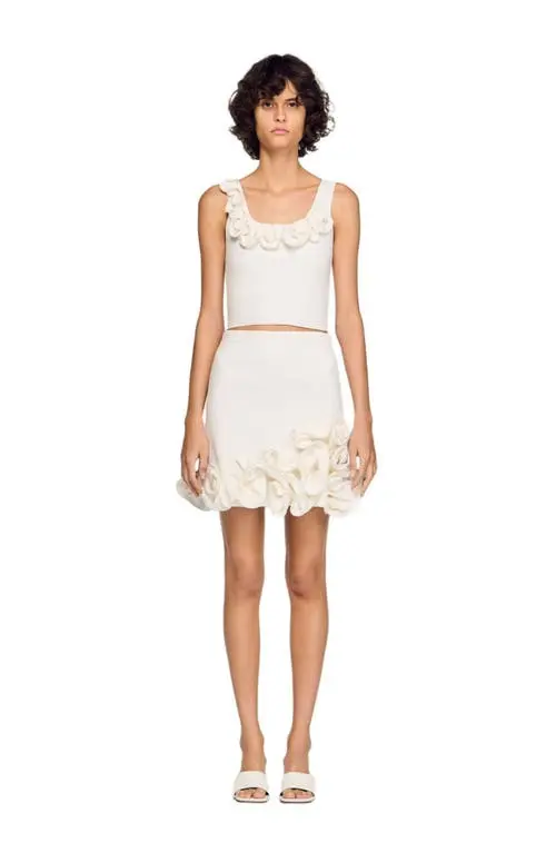 Sandro Short Floral Knit Skirt - White