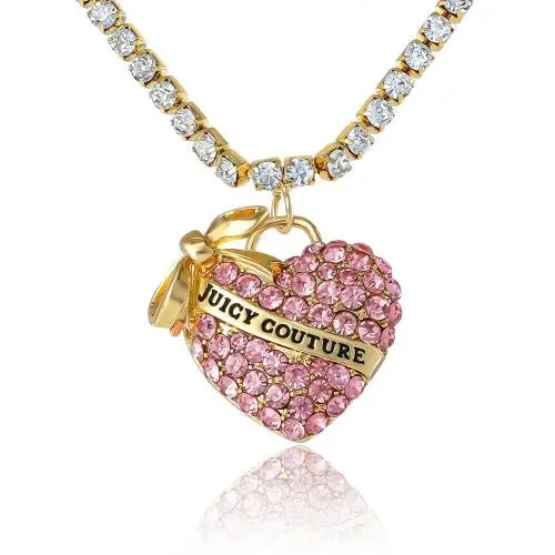Juicy Couture Pavé Heart Pendant Necklace - Pink/ Clear