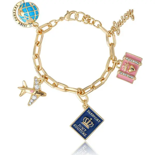 Juicy Couture Travel Icons Charm Bracelet - Gold Tone