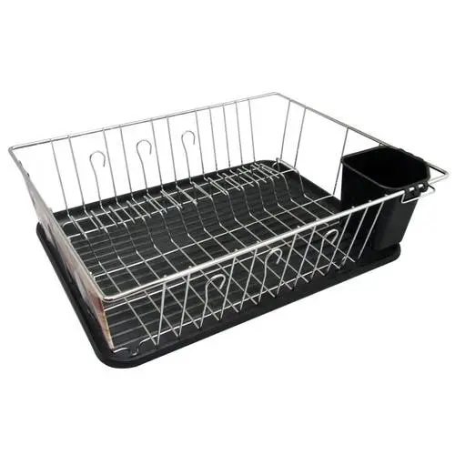 BETTER CHEF 16in Chrome Dish Rack With Draining Tray - Black
