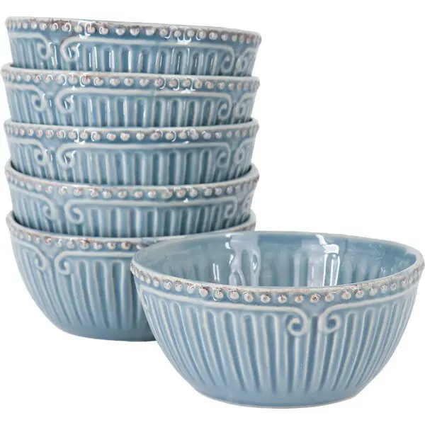 MODERN SOUTHERN HOME Capri 6 Piece 6in Stoneware Embossed Cereal Bowl Set - Blue