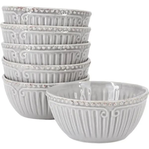 MODERN SOUTHERN HOME Capri 6 Piece 6in Stoneware Embossed Cereal Bowl Set - Grey