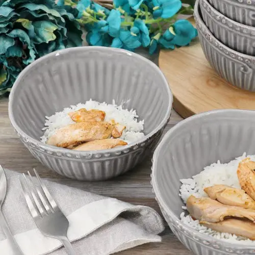 MODERN SOUTHERN HOME Capri 6 Piece 6in Stoneware Embossed Cereal Bowl Set - Grey