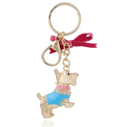 Juicy Couture Crystal Scottie Dog Keychain With Satin Bow - Multicolor