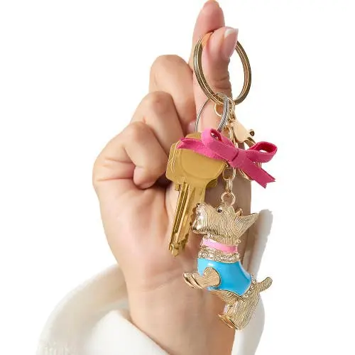 Juicy Couture Crystal Scottie Dog Keychain With Satin Bow