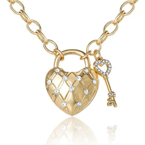 Juicy Couture Heart Locket With Key Pendant Necklace - Gold Tone