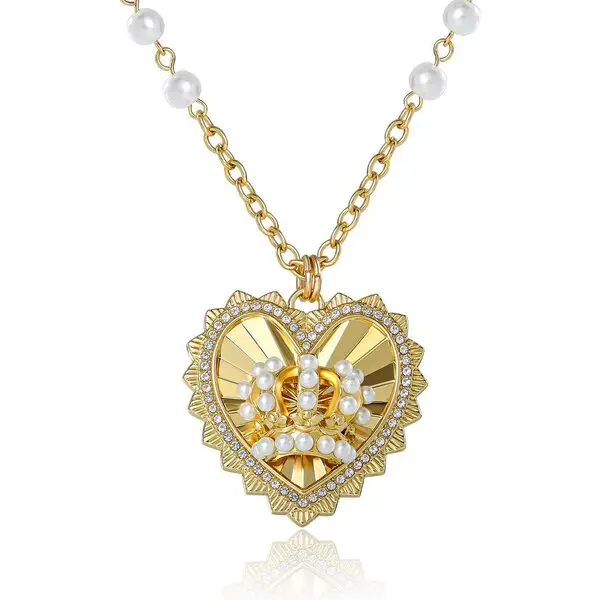 Juicy Couture Heart Crown Pendant Necklace - Gold Tone