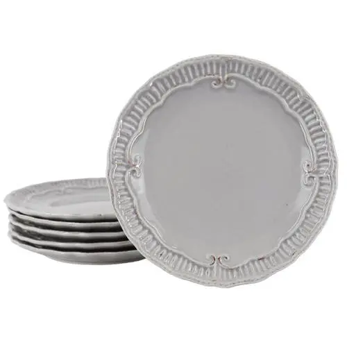 MODERN SOUTHERN HOME Capri 6 Piece 9in Stoneware Embossed Dessert Plate Set - Grey
