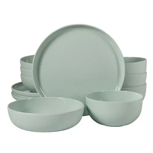GIBSON HOME Candy Skies 12 Piece Wheat Straw Melamine Dinnerware Set - Green