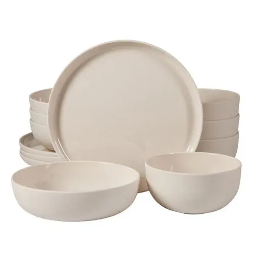 GIBSON HOME Candy Skies 12 Piece Wheat Straw Melamine Dinnerware Set - Taupe