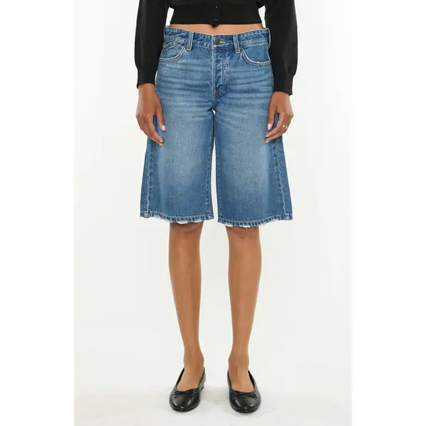 KANCAN Low Slung Baggy Denim Jorts - Medium Wash