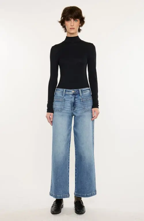 KANCAN Mid-rise Ankle Wide Leg Jeans - Medium Dark Wash