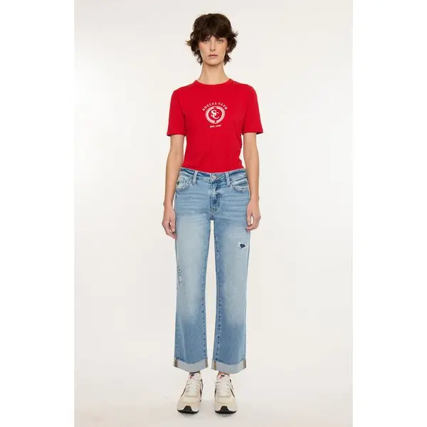 KANCAN Essentials Mid-rise Cropped Straight Leg Jeans - Medium Wash