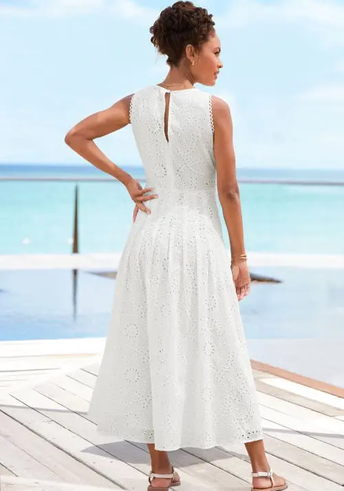 LASCANA Sleeveless Eyelet Maxi Dress