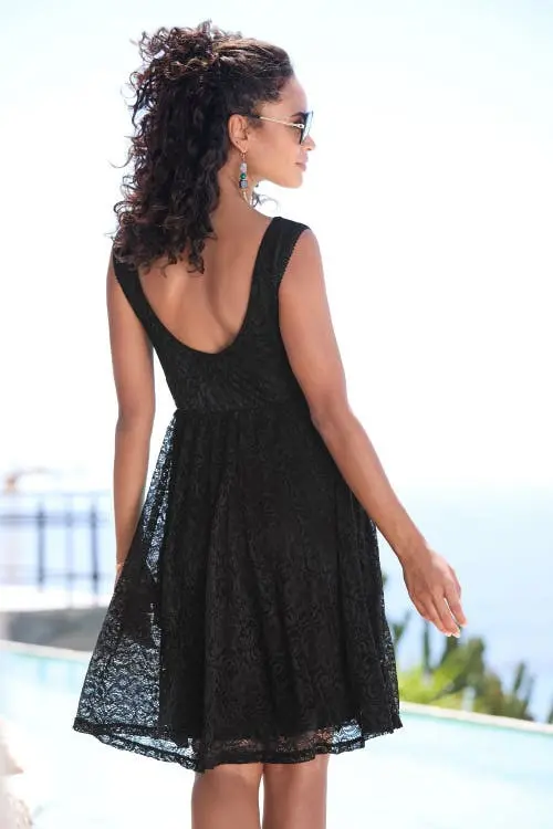 LASCANA Sleeveless Lace Knee-length Dress