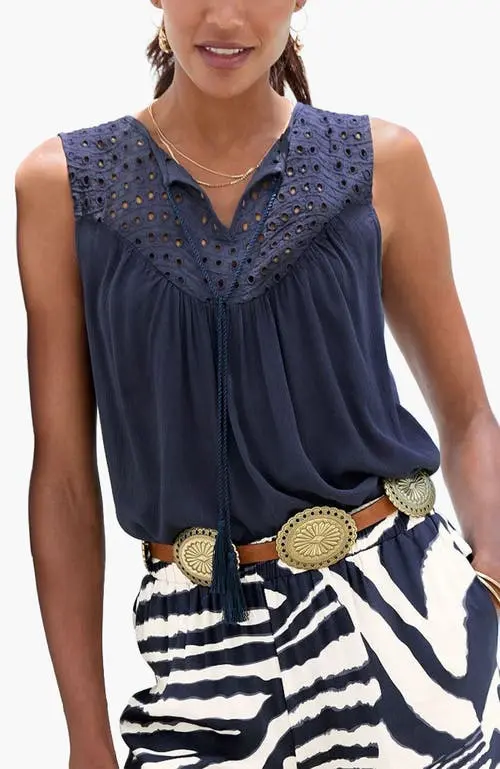 LASCANA Sleeveless Eyelet Top - Navy