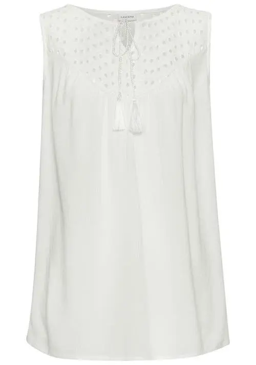 LASCANA Sleeveless Eyelet Top With Tassel Detail - White