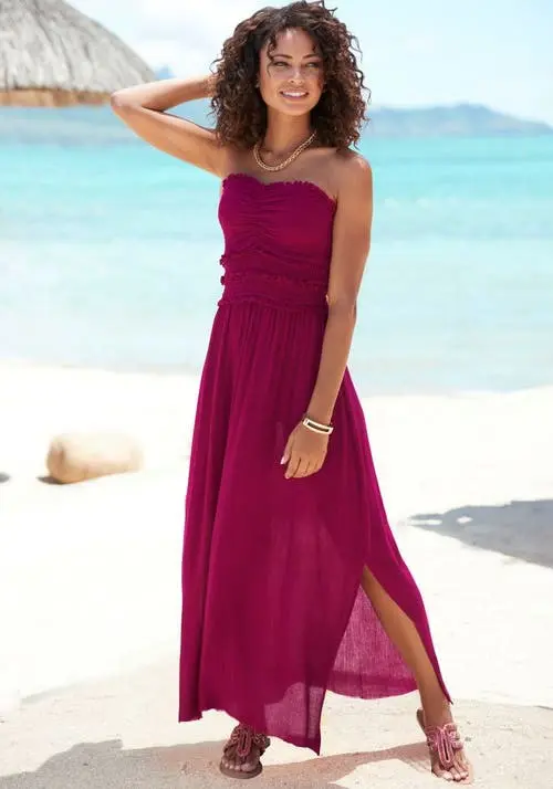 LASCANA Strapless Ruffled Maxi Dress