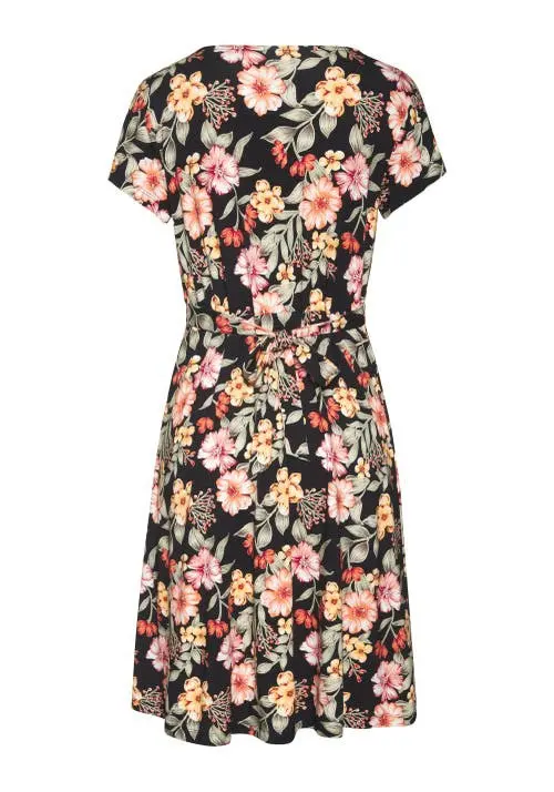 LASCANA Floral V-neck Belted A-line Dress