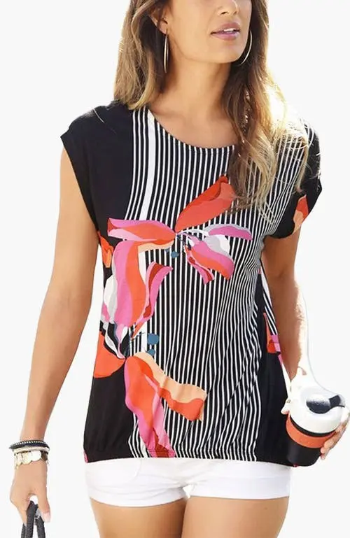 LASCANA Allover Print Dolman Sleeve Top - Black Multi