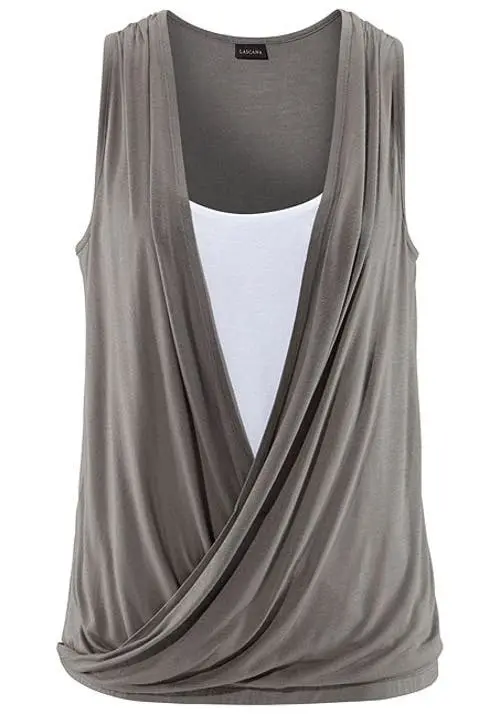 LASCANA Sleeveless Wrap Look Top - Olive